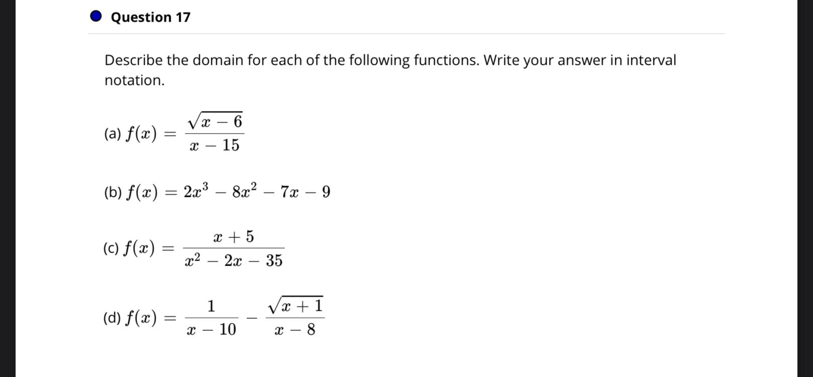 Solved Describe the domain for each of the following | Chegg.com
