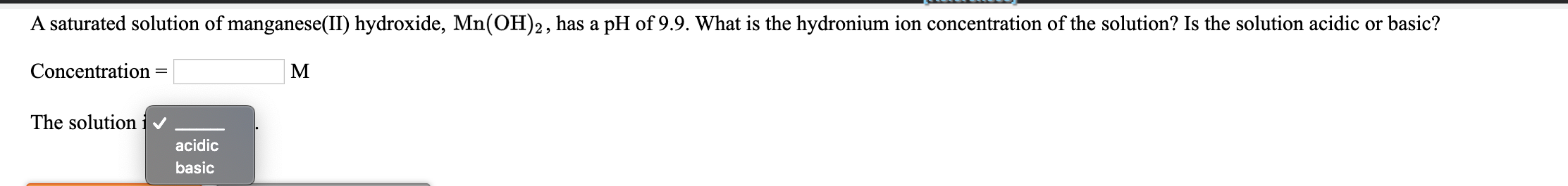 Solved A saturated solution of manganese(II) hydroxide, | Chegg.com