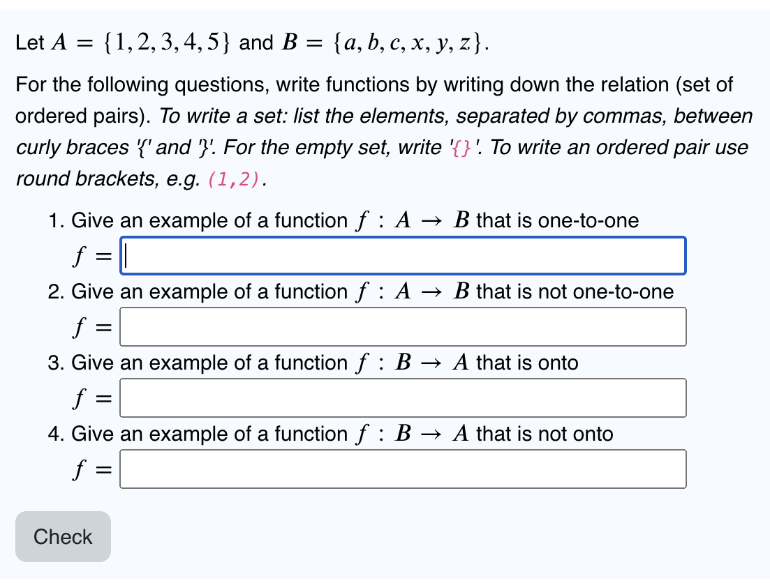 Solved Let A={1,2,3,4,5} and B={a,b,c,x,y,z}. For the | Chegg.com