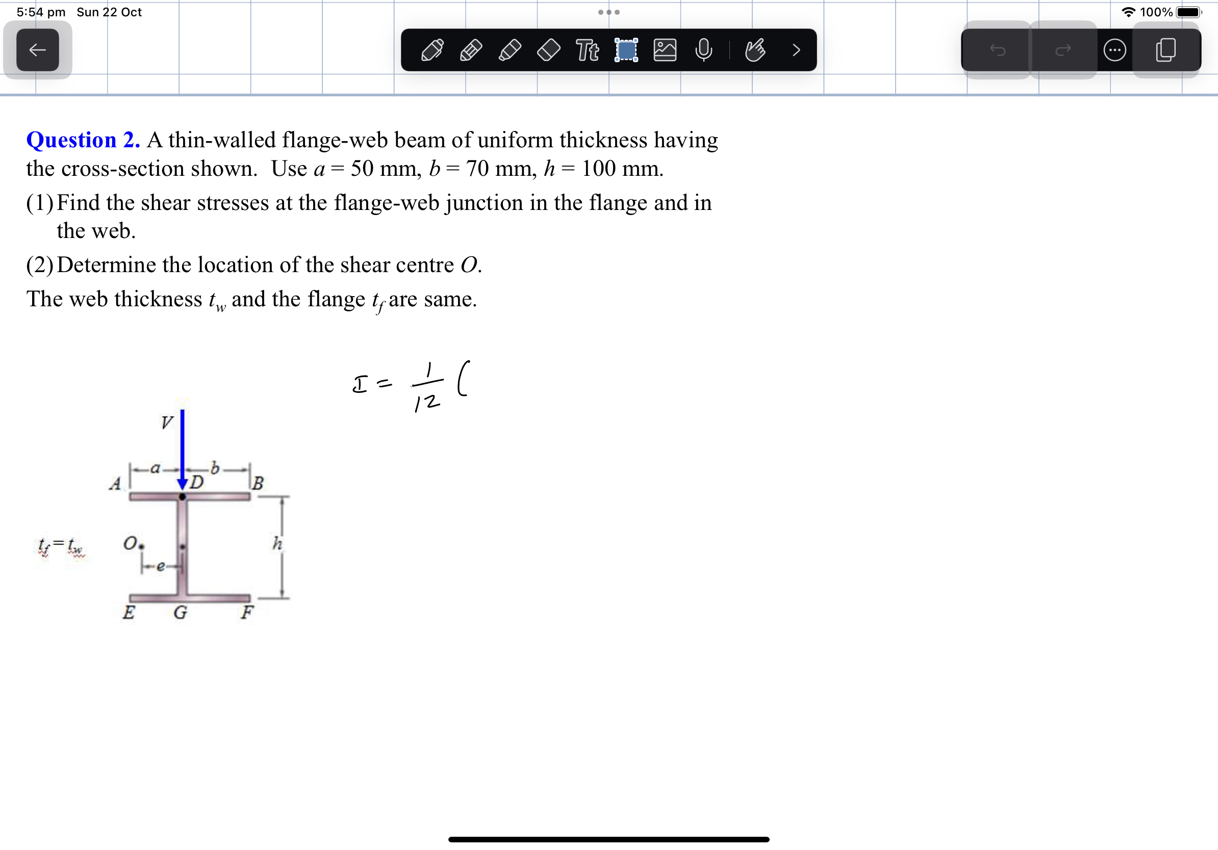 Solved Question 2. A thin-walled flange-web beam of uniform | Chegg.com