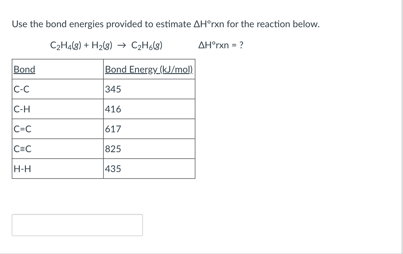 Solved Use the bond energies provided to estimate ΔH∘ rxn | Chegg.com