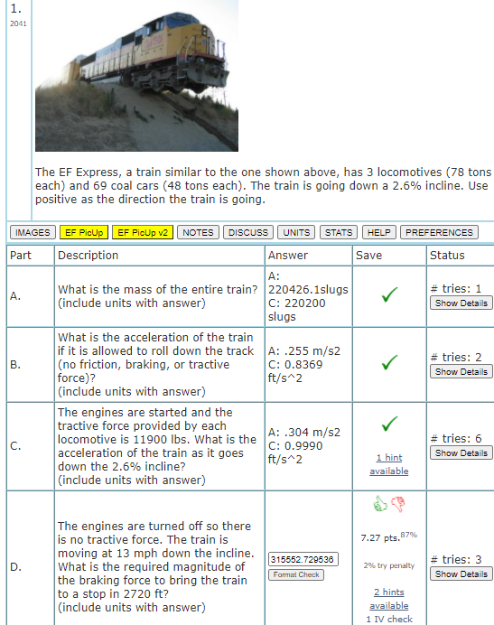 Solved 1. 2041 The EF Express, a train similar to the one | Chegg.com