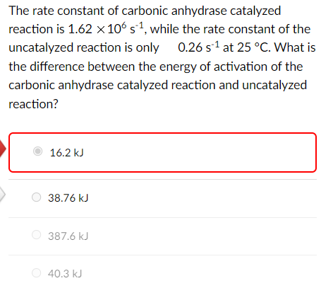 Solved The rate constant of carbonic anhydrase catalyzed | Chegg.com