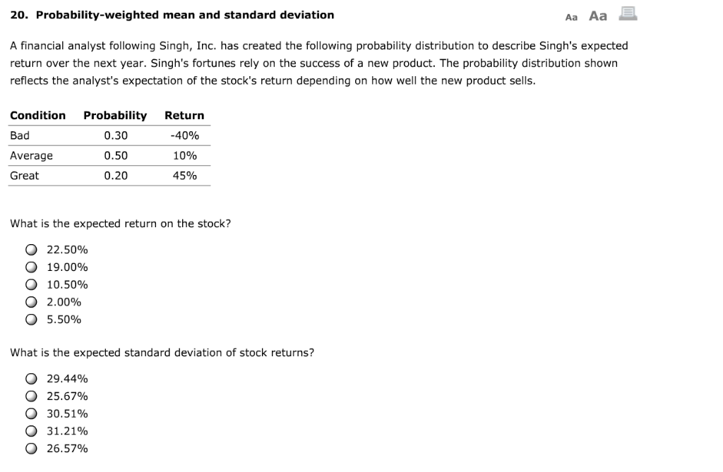 Solved 20. Probability-weighted mean and standard deviation | Chegg.com