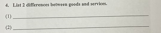 Solved 4. List 2 differences between goods and services. (1) | Chegg.com