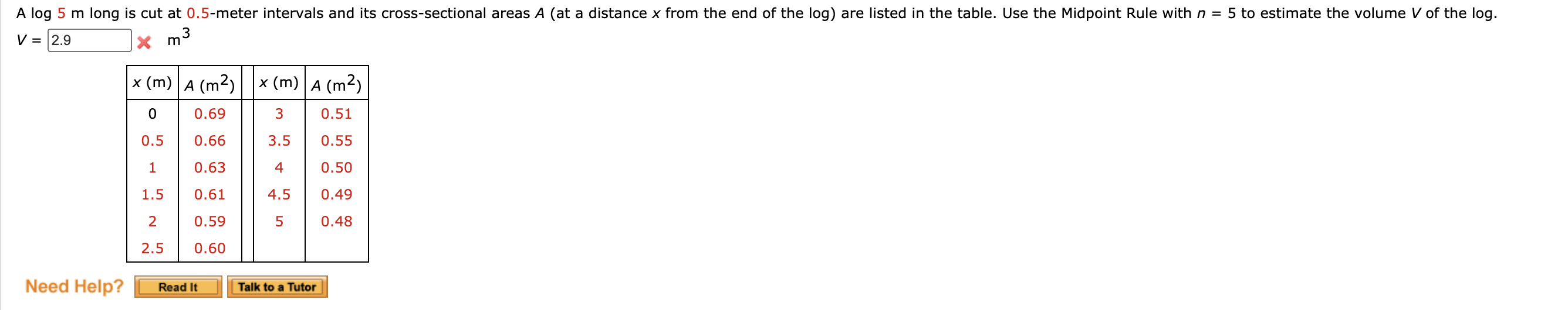 Solved A log 5 m long is cut at 0.5-meter intervals and its | Chegg.com