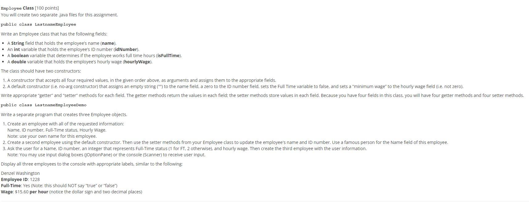 Solved Employee Class [100 points] You will create two | Chegg.com