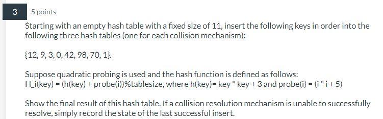 Solved Starting with an empty hash table with a fixed size | Chegg.com