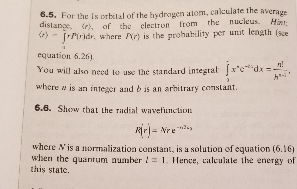 Solved 6.5. distance, ), of the electron from the nucleus | Chegg.com