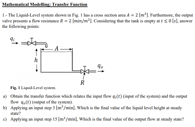 Solved Mathematical Modelling: Transfer Function 1- The | Chegg.com