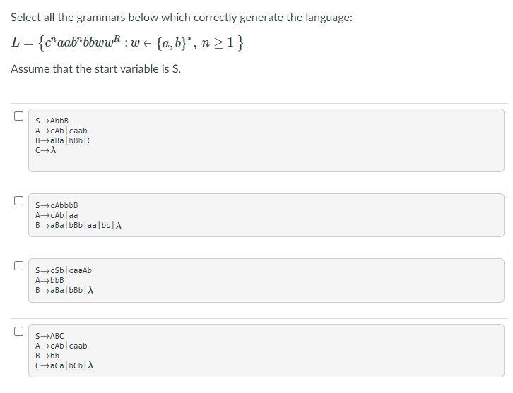 Solved Select all the grammars below which correctly | Chegg.com Solved Select all the grammars below which correctly | Chegg.com