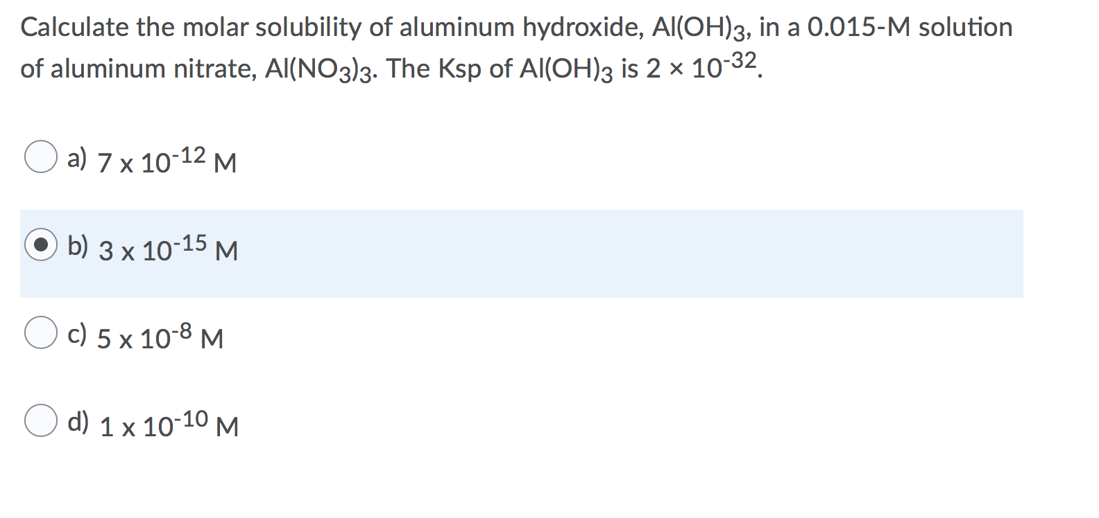 Solved Calculate the molar solubility of aluminum hydroxide, | Chegg.com