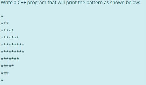 Solved Write a C++ program that will print the pattern as | Chegg.com