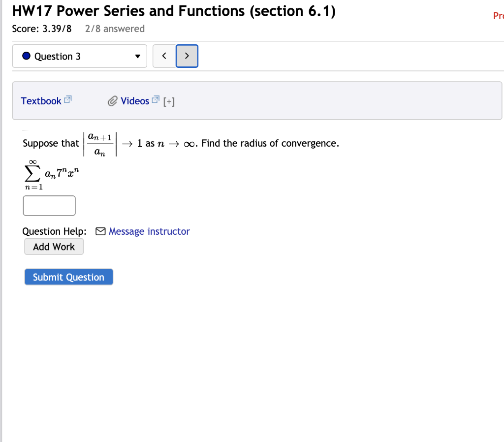 Solved HW17 Power Series and Functions (section 6.1) Pre | Chegg.com