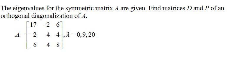 Solved The eigenvalues for the symmetric matrix A are given. | Chegg.com