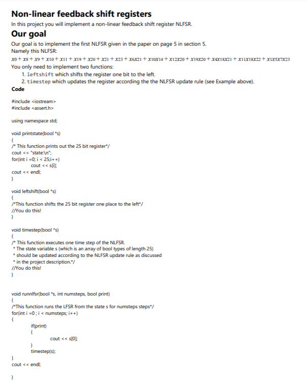 Non-linear feedback shift registers In this project | Chegg.com