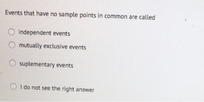 Solved Events that have no sample points in common are | Chegg.com