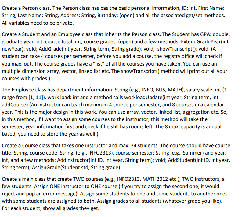 Solved Create A Person Class The Person Class Has Bas The 