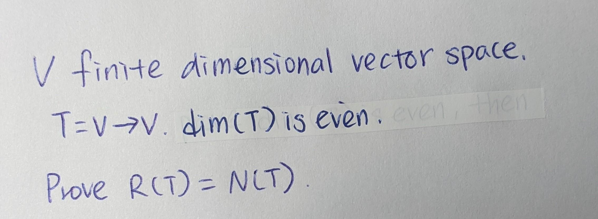 Solved v finite dimensional vector space. T=Vv. dim(T) is | Chegg.com