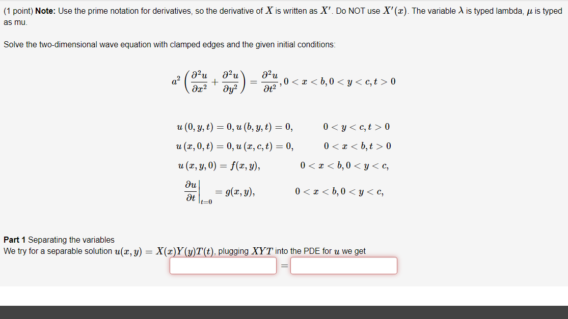 Solved Solve the two-dimensional wave equation with clamped | Chegg.com