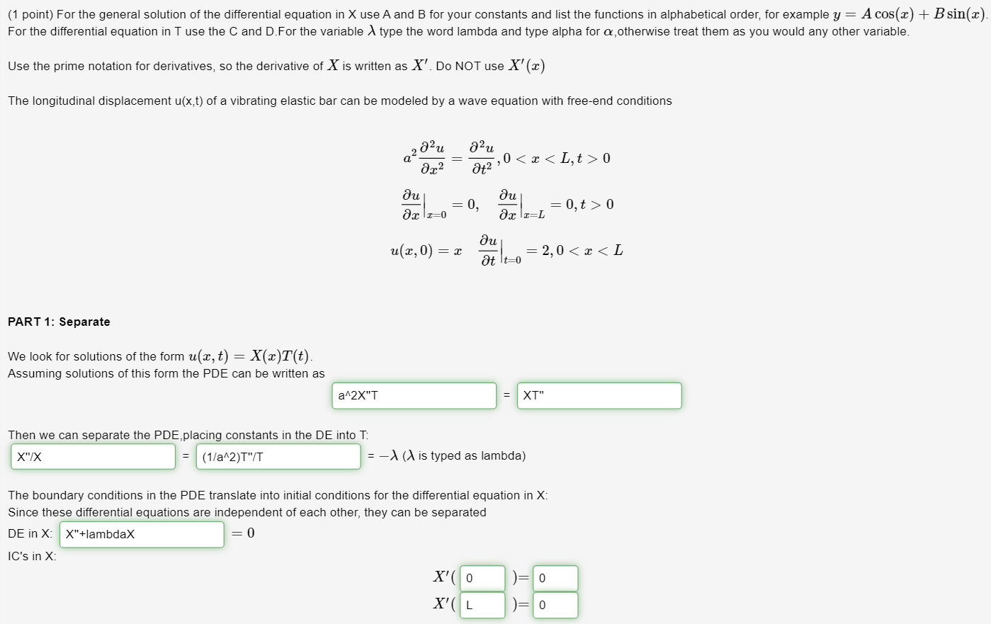 Solved (1 point) For the general solution of the | Chegg.com