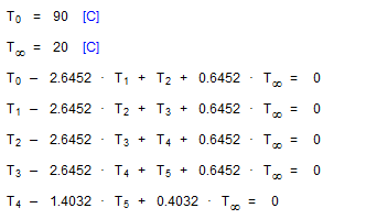 Solved T0=90[C]T∞=20[C]T0−2.6452⋅T1+T2+0.6452⋅T∞=0 | Chegg.com