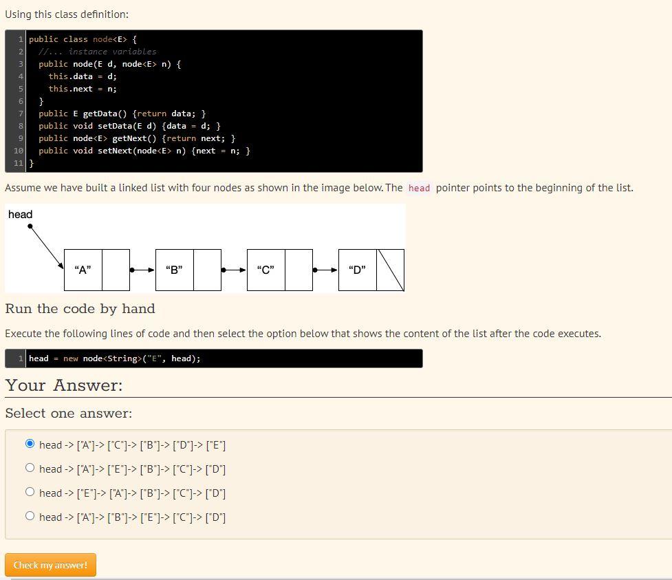 Solved Using This Class Definition Public Class Node 1 