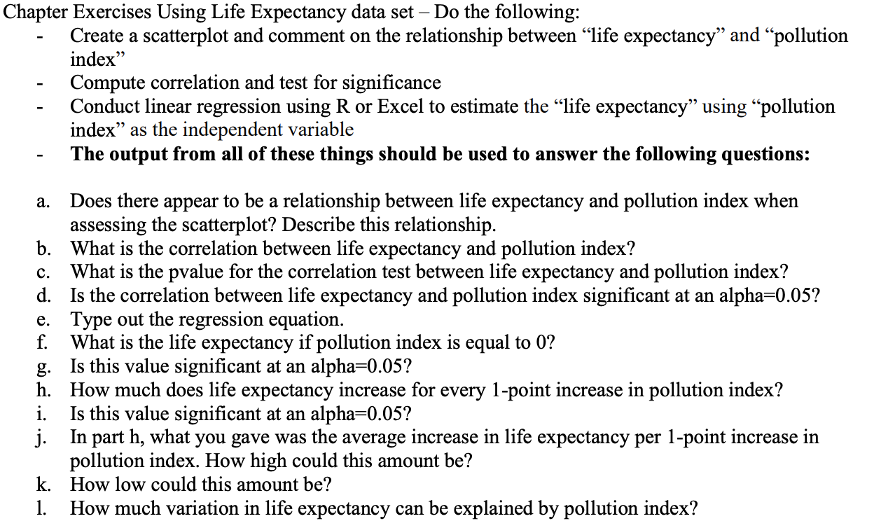Solved Chapter Exercises Using Life Expectancy data set - Do | Chegg.com