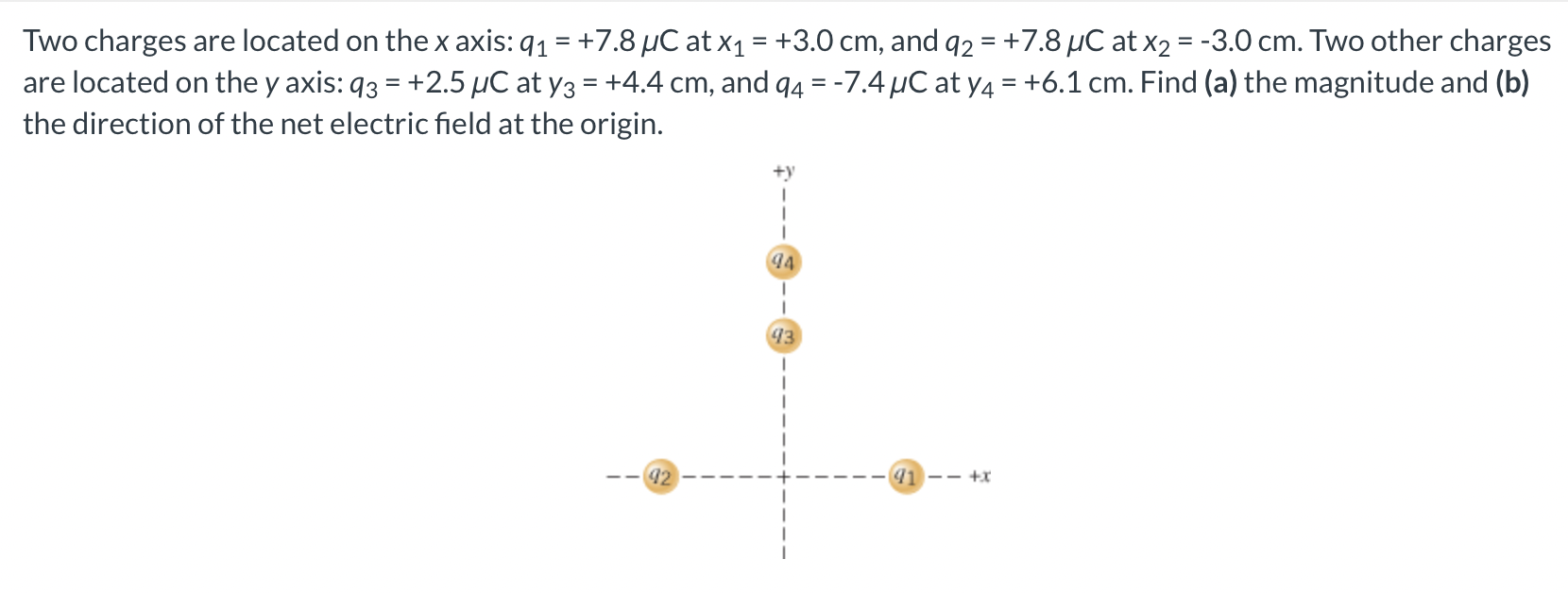 Solved Two charges are located on the x axis: q1=+7.8μC at | Chegg.com