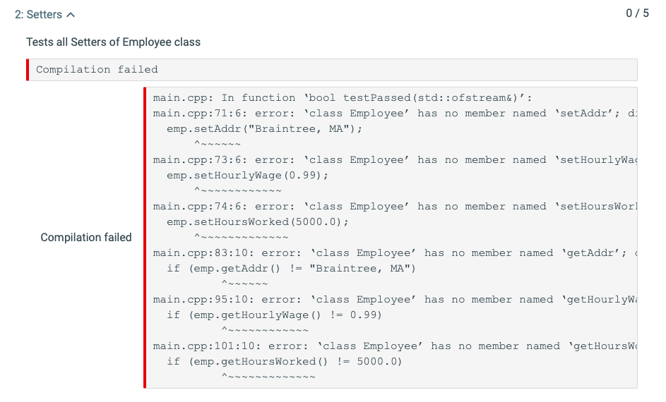 Solved 1: Constructor and Getters 0/5 Tests the | Chegg.com