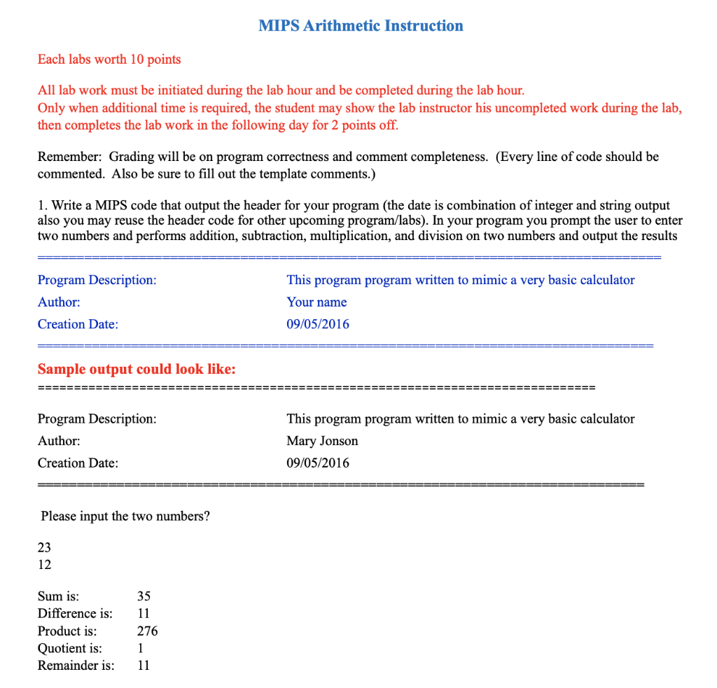 Solved Mips Arithmetic Instruction Each Labs Worth 10 Points