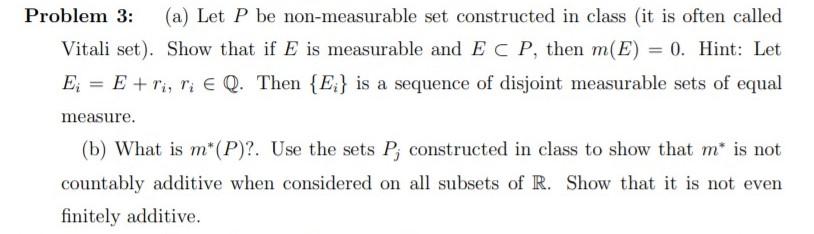 Solved Problem 3: (a) Let P be non-measurable set | Chegg.com