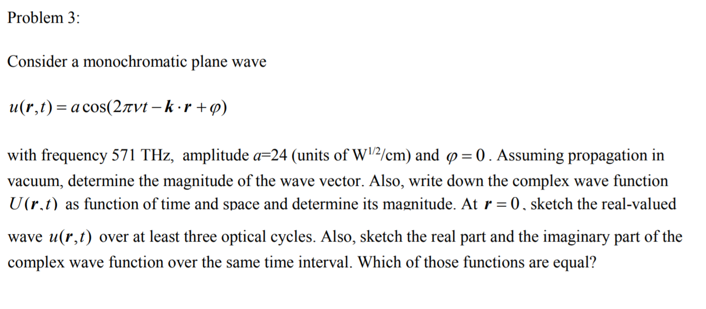 Solved Problem 3: Consider a monochromatic plane wave u(r,t) | Chegg.com