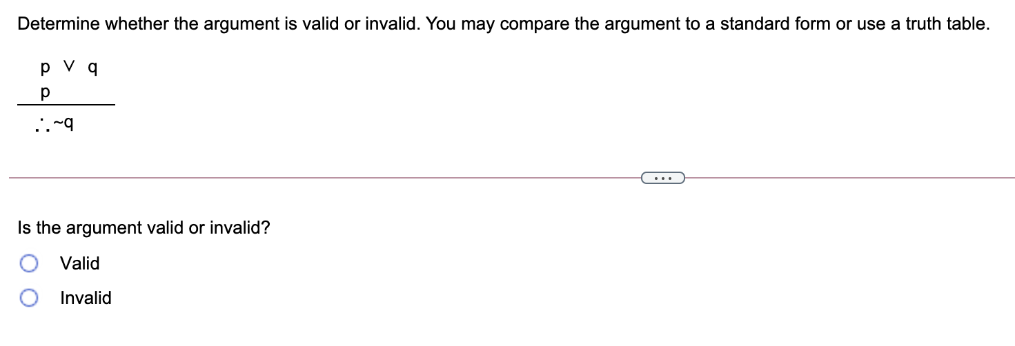 Solved Determine whether the argument is valid or invalid. | Chegg.com