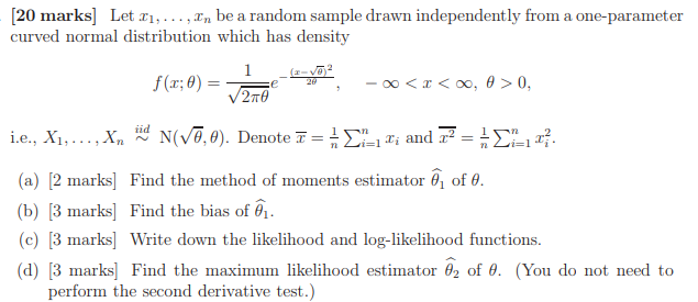 Solved 20 marks] Let ri, ..., In be a random sample drawn | Chegg.com
