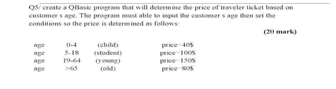 Solved Q5/ create a QBasic program that will determine the | Chegg.com