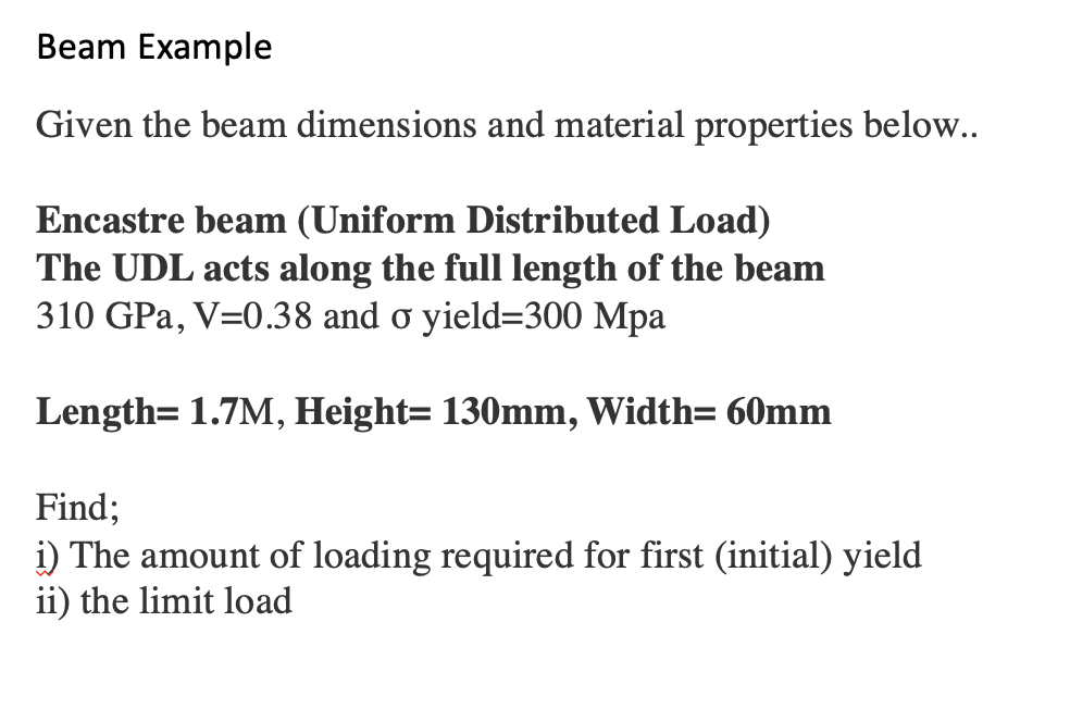 Solved Beam Example Given the beam dimensions and material | Chegg.com
