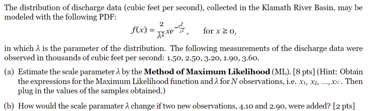 The distribution of discharge data (cubic feet per | Chegg.com