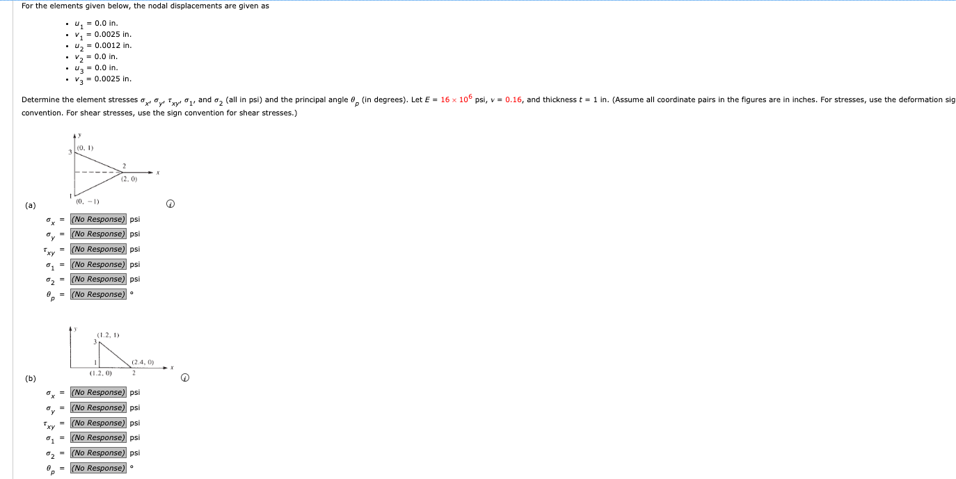 Solved For the elements given below, the nodal displacements | Chegg.com