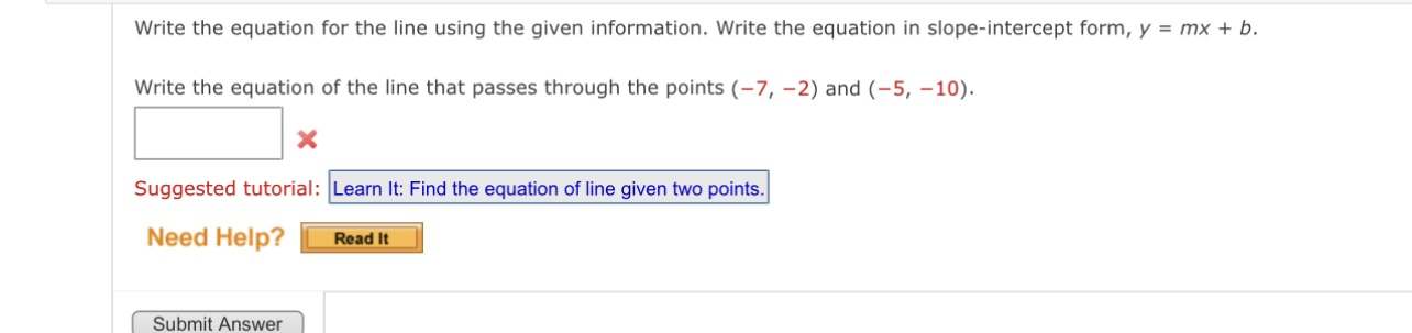 Solved Write the equation for the line using the given | Chegg.com