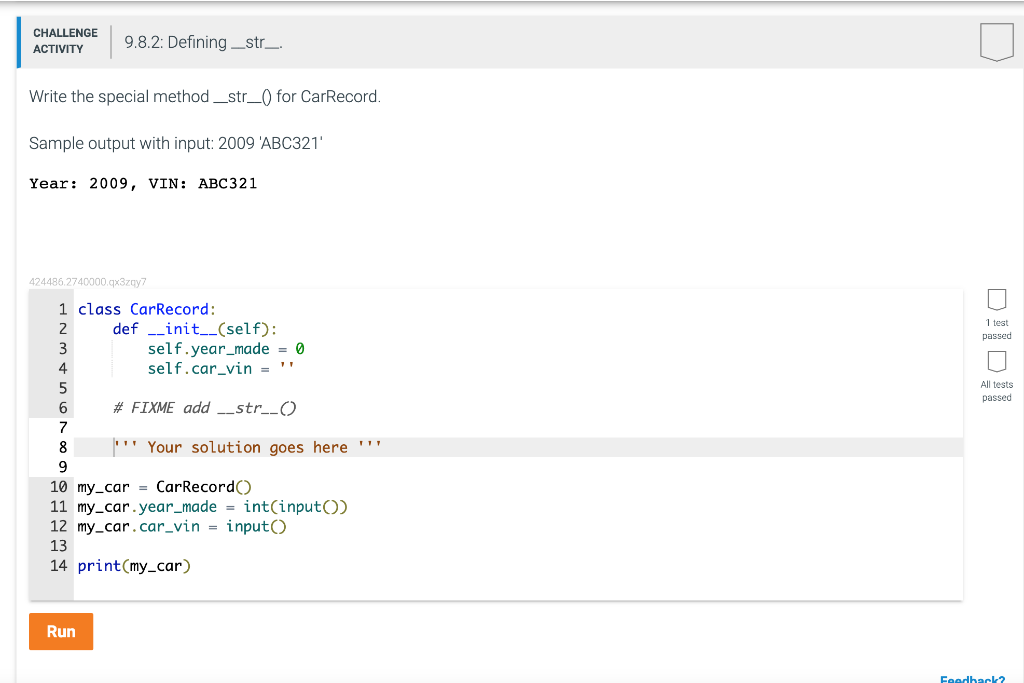 Solved Write the special method__str_0 for CarRecord. Sample | Chegg.com