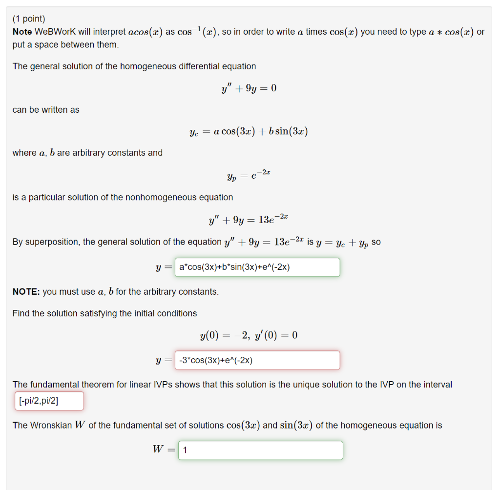 Solved (1 point) Note WebWork will interpret acos(x) as | Chegg.com