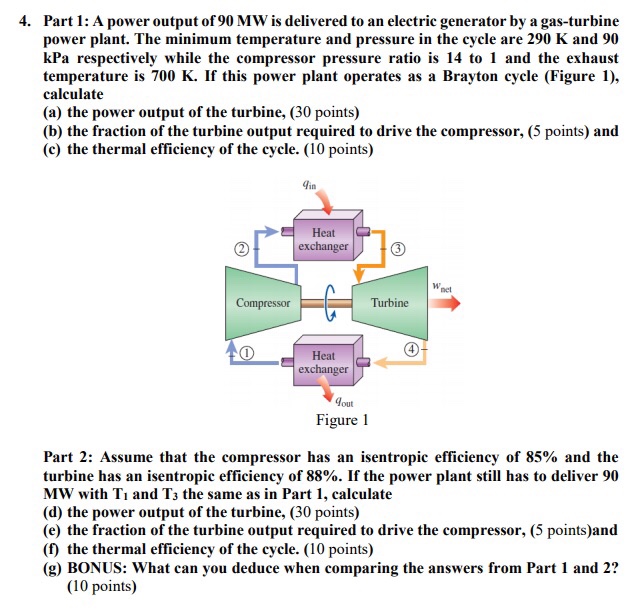4. Part 1: A power output of 90 MW is delivered to an | Chegg.com