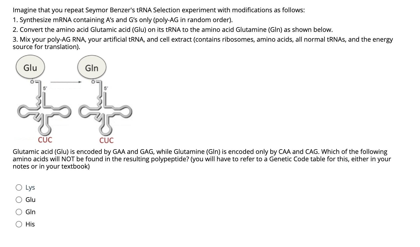 Solved Imagine that you repeat Seymor Benzer's tRNA | Chegg.com