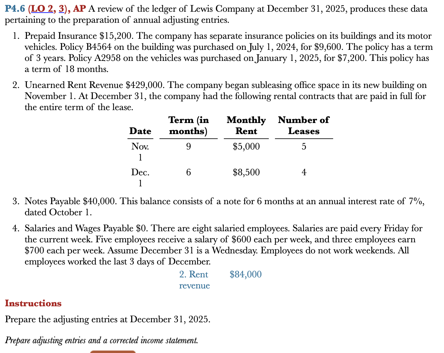 Solved P4.6 ( LO2,3), AP A review of the ledger of Lewis | Chegg.com