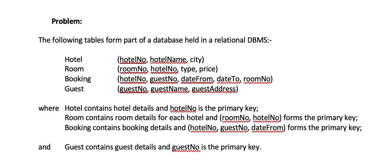 Solved Problem: The following tables form part of a database | Chegg.com