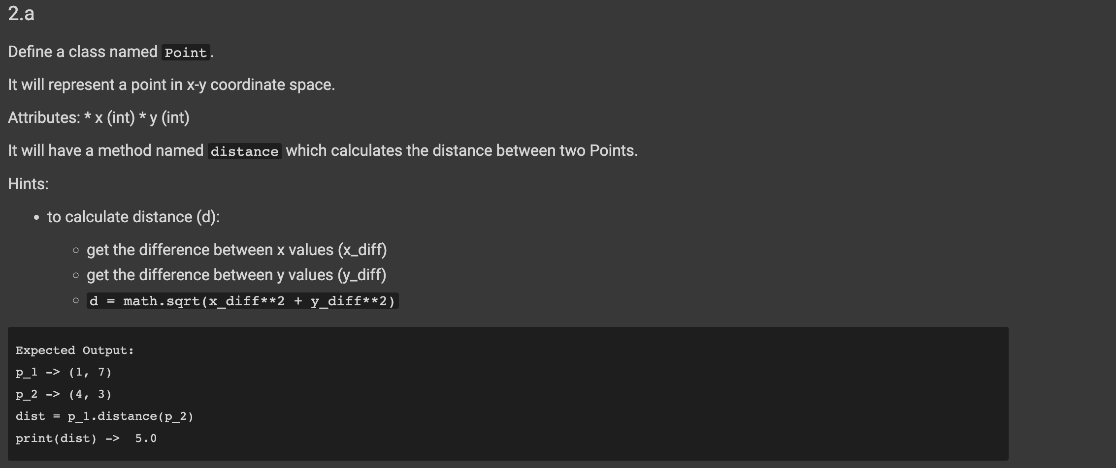 Solved 2a Define A Class Named Point It Will Represent A 