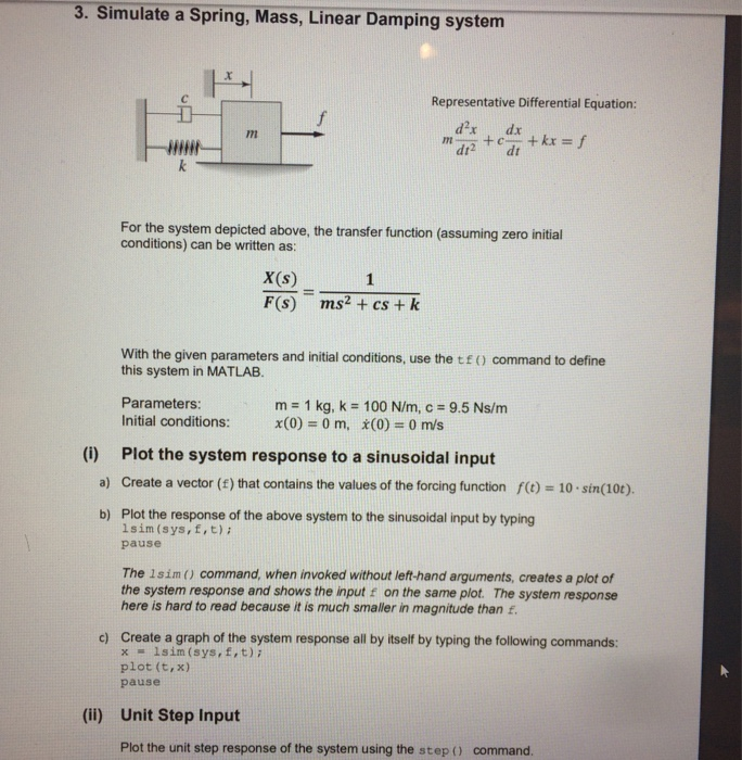 Solved 3. Simulate a Spring, Mass, Linear Damping system | Chegg.com