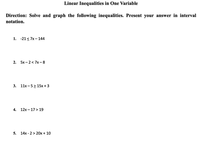 Solved Linear Inequalities in One Variable Direction: Solve | Chegg.com