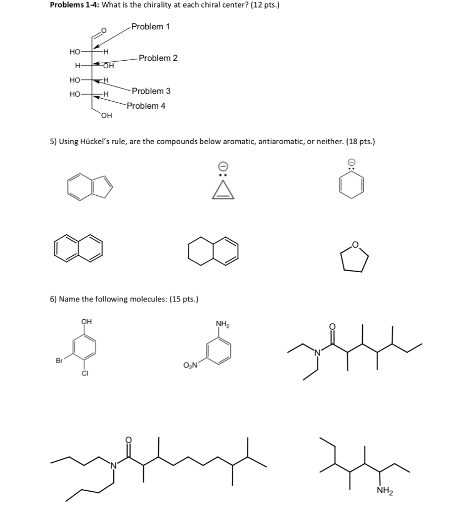 Solved Problems 1-4: What is the chirality at each chiral | Chegg.com